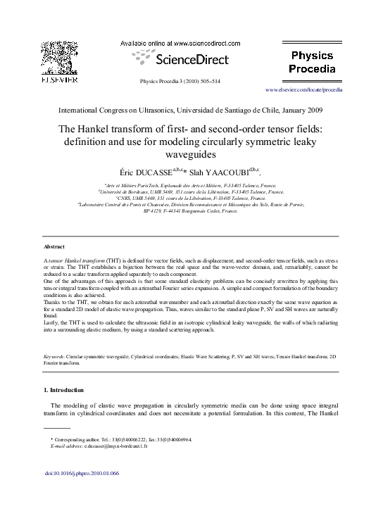 Pdf The Hankel Transform Of First And Second Order Tensor Fields Definition And Use For