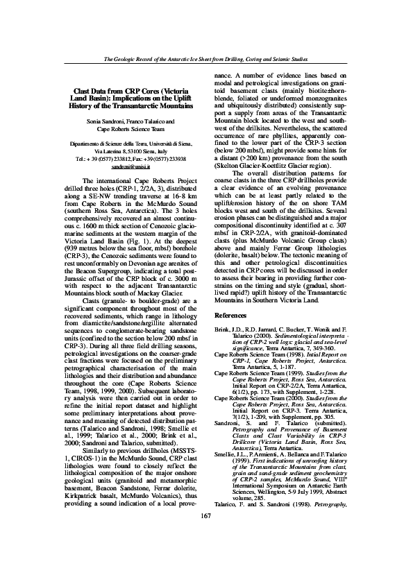 (PDF) Clast Data from CRP Cores (Victoria Land Basin): Implications on ...