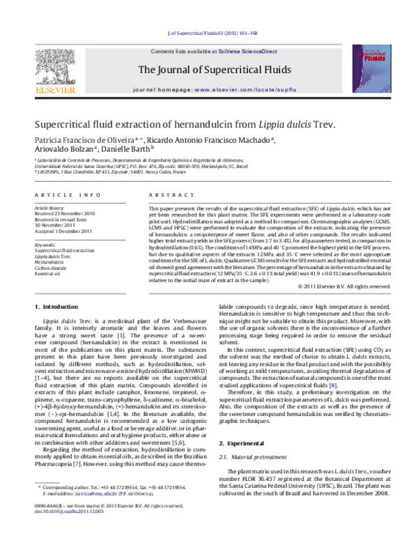 (PDF) Supercritical fluid extraction of hernandulcin from Lippia dulcis ...