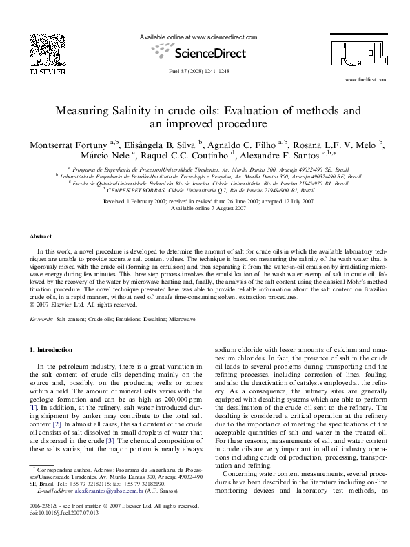 (PDF) Measuring Salinity in crude oils: Evaluation of methods and an ...