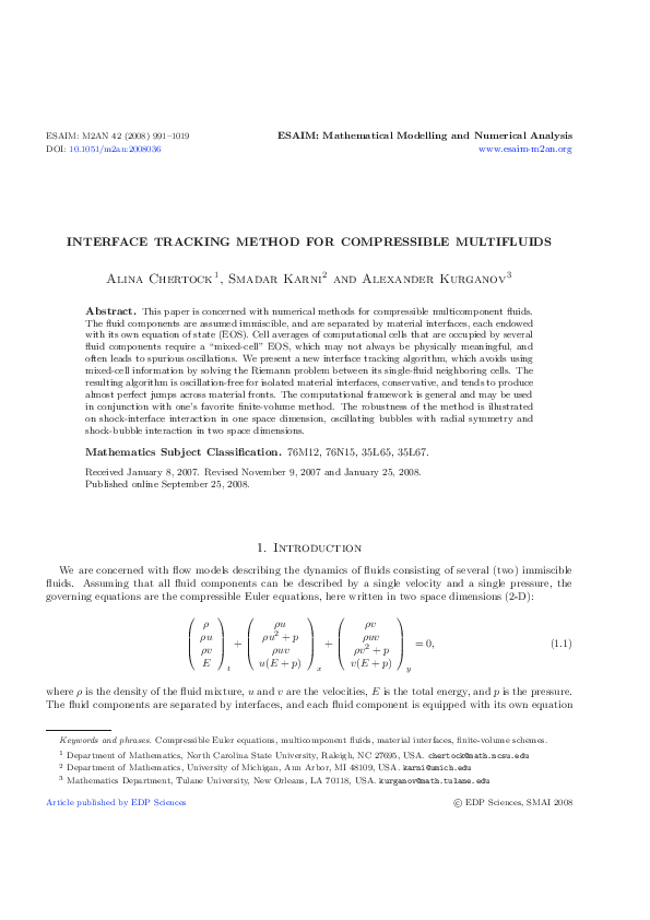 Pdf Interface Tracking Method For Compressible Multifluids