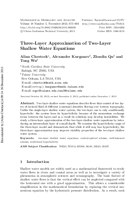 Pdf Three Layer Approximation Of Two Layer Shallow Water Equations