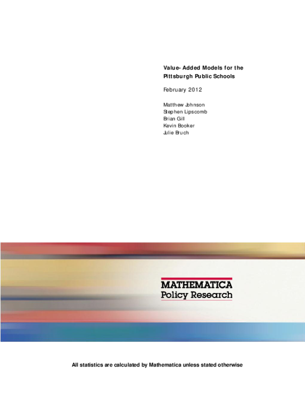 (PDF) Value-Added Models for the Pittsburgh Public Schools. Cambridge ...