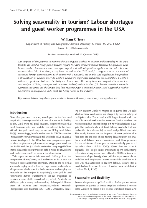 (PDF) Solving seasonality in tourism? Labour shortages and guest worker ...