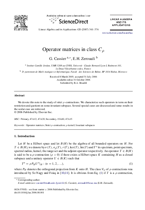 (PDF) Operator matrices in class Cρ