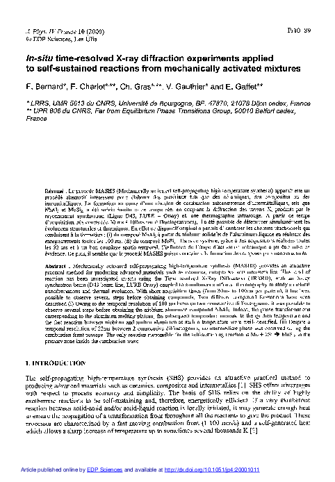 (PDF) In-situ time-resolved X-ray diffraction experiments applied to ...