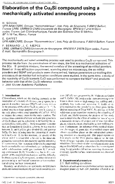 (PDF) Elaboration of the Cu3Si compound using a mechanically activated ...
