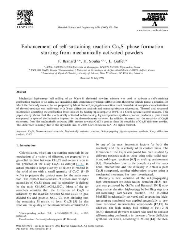 (PDF) Enhancement of self-sustaining reaction Cu3Si phase formation ...