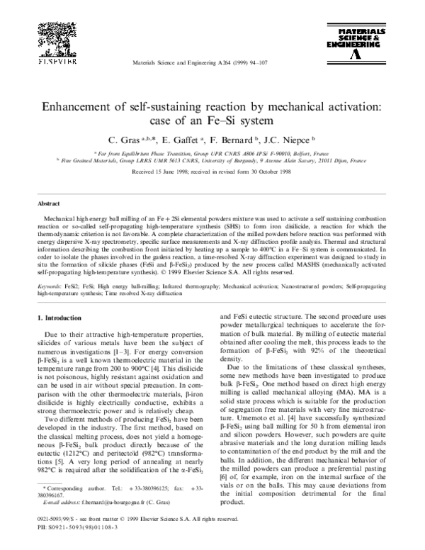 (PDF) Enhancement of self-sustaining reaction by mechanical activation ...