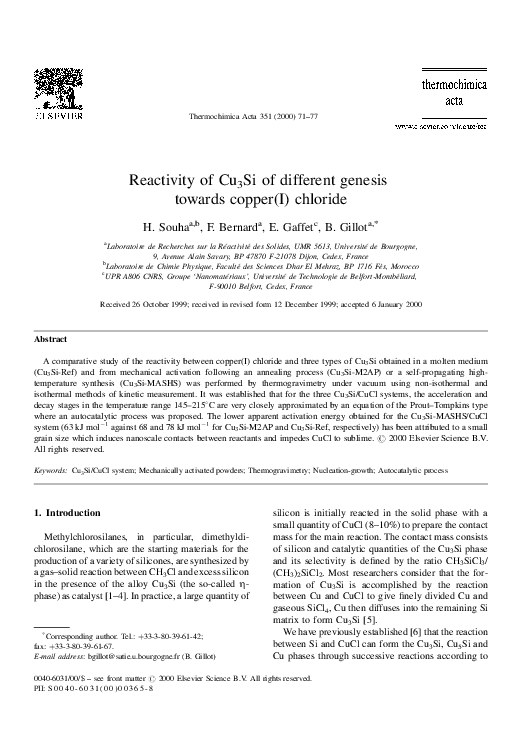 (PDF) Reactivity of Cu3Si of different genesis towards copper(I ...