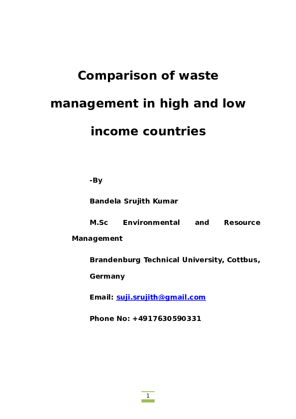 (DOC) Comparison of waste management in high and low income countries -By