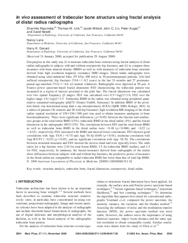 Pdf In Vivo Assessment Of Trabecular Bone Structure Using Fractal Analysis Of Distal Radius