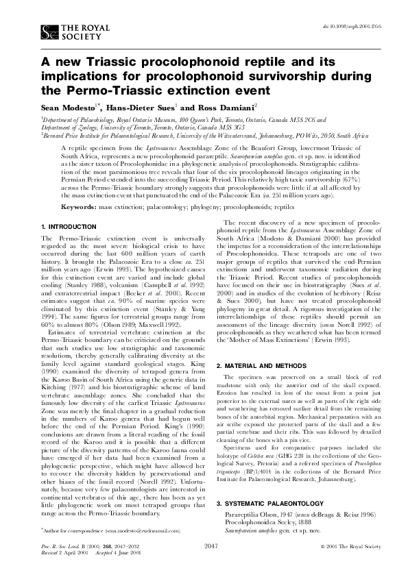 (PDF) A new Triassic procolophonoid reptile and its implications for ...