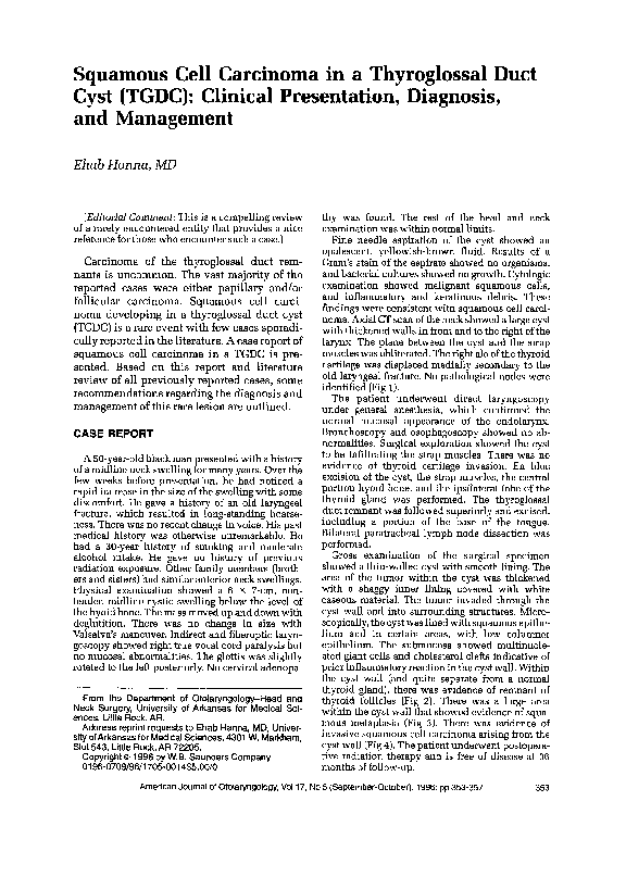 (PDF) Squamous cell carcinoma in a thyroglossal duct cyst (TGDC ...