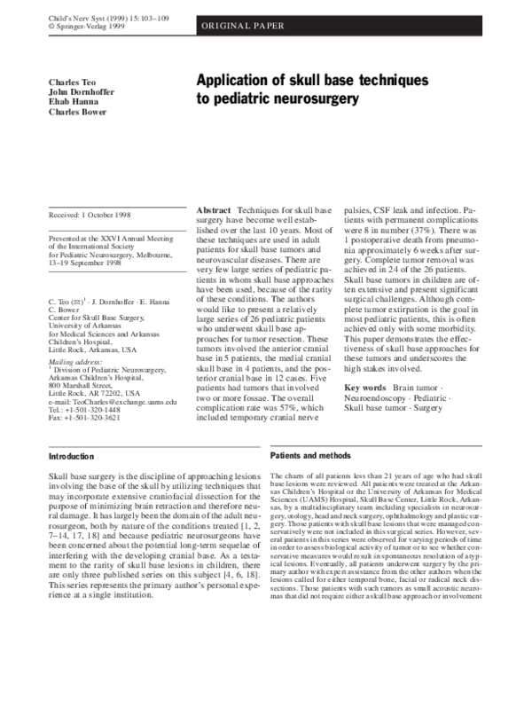 (PDF) Application of skull base techniques to pediatric neurosurgery