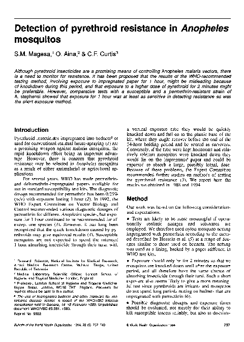 (PDF) Detection of pyrethroid resistance in Anopheles mosquitos