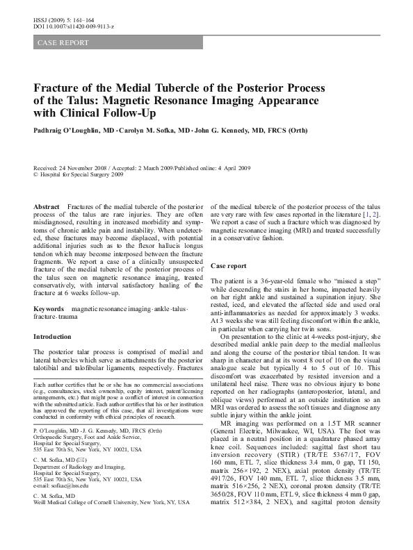 (PDF) Fracture of the Medial Tubercle of the Posterior Process of the ...