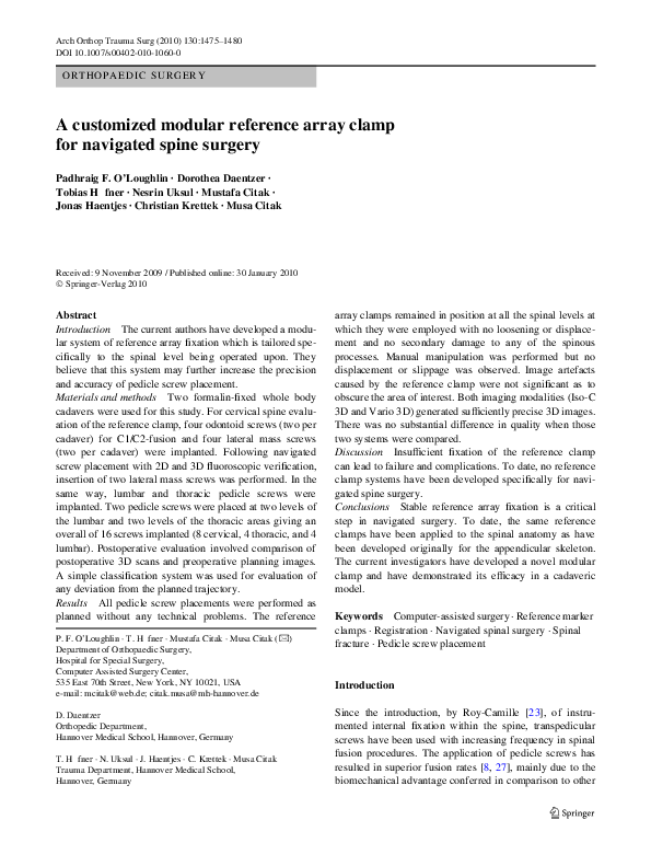 (PDF) A customized modular reference array clamp for navigated spine ...
