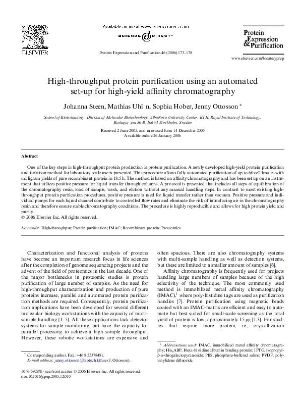 (PDF) High-throughput protein purification using an automated set-up for high-yield affinity ...