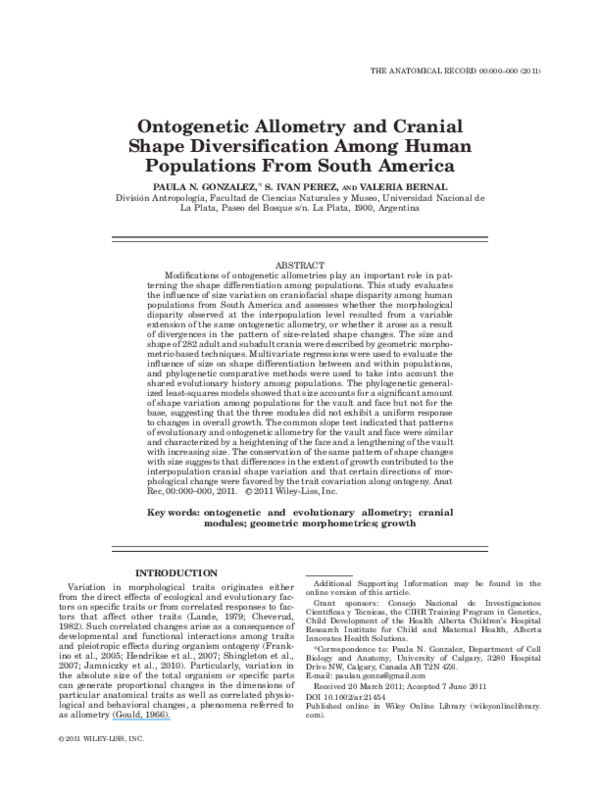 (PDF) Ontogenetic Allometry and Cranial Shape Diversification Among ...