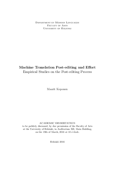 (PDF) Machine Translation Post-editing and Effort. Empirical Studies on the Post-editing Process