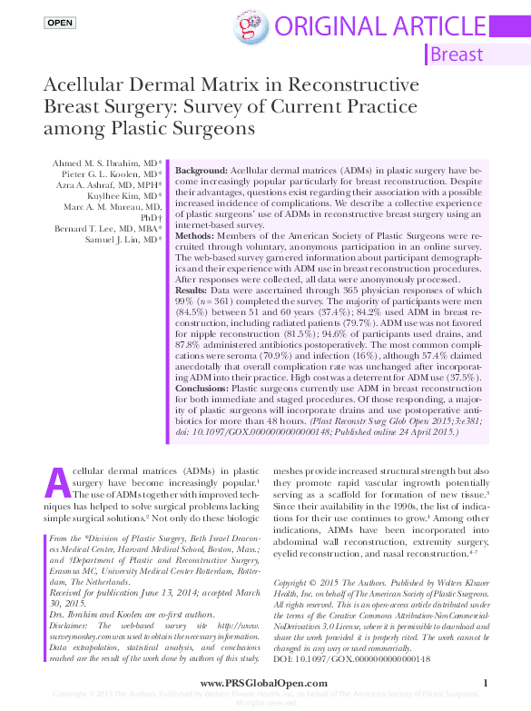 (PDF) Acellular Dermal Matrix in Reconstructive Breast Surgery