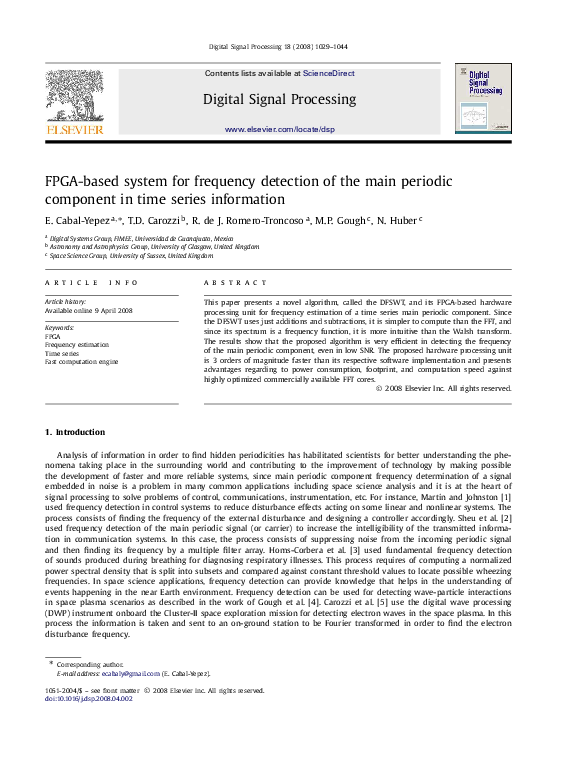 Pdf Fpga Based System For Frequency Detection Of The Main Periodic Component In Time Series
