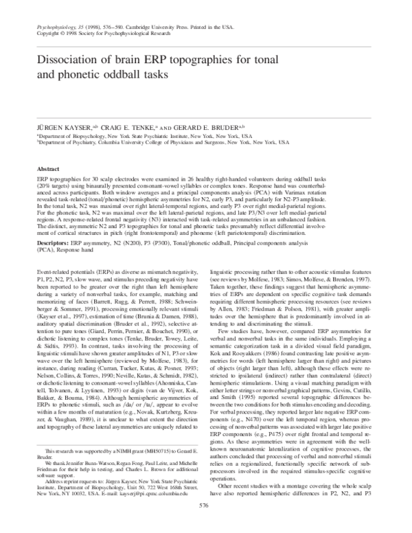 (PDF) Dissociation of brain ERP topographies for tonal and phonetic ...
