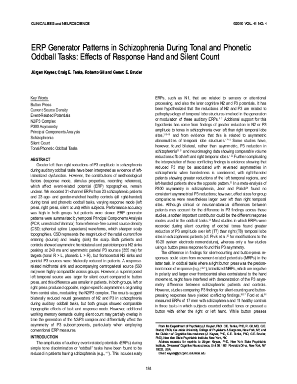 (PDF) ERP Generator Patterns in Schizophrenia during Tonal and Phonetic ...