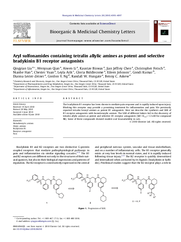(PDF) Aryl sulfonamides containing tetralin allylic amines as potent ...