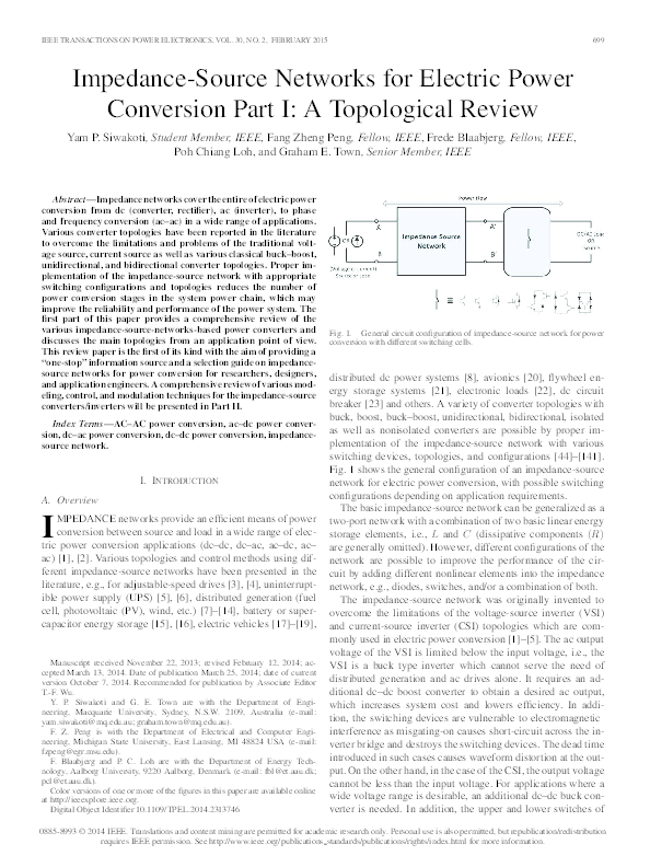 (PDF) Impedance-Source Networks for Electric Power Conversion Part II: Review of Control and ...