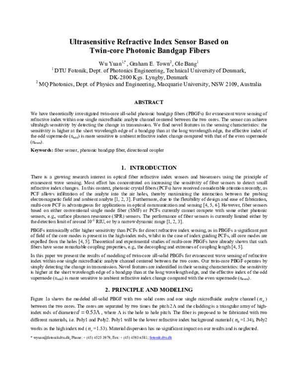 Pdf Ultrasensitive Refractive Index Sensor Based On A Machzehnder