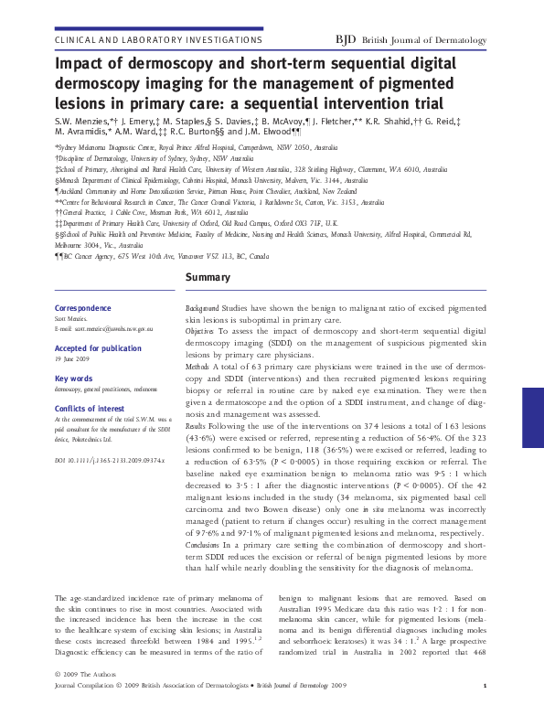 (PDF) Impact of dermoscopy and short-term sequential digital dermoscopy ...