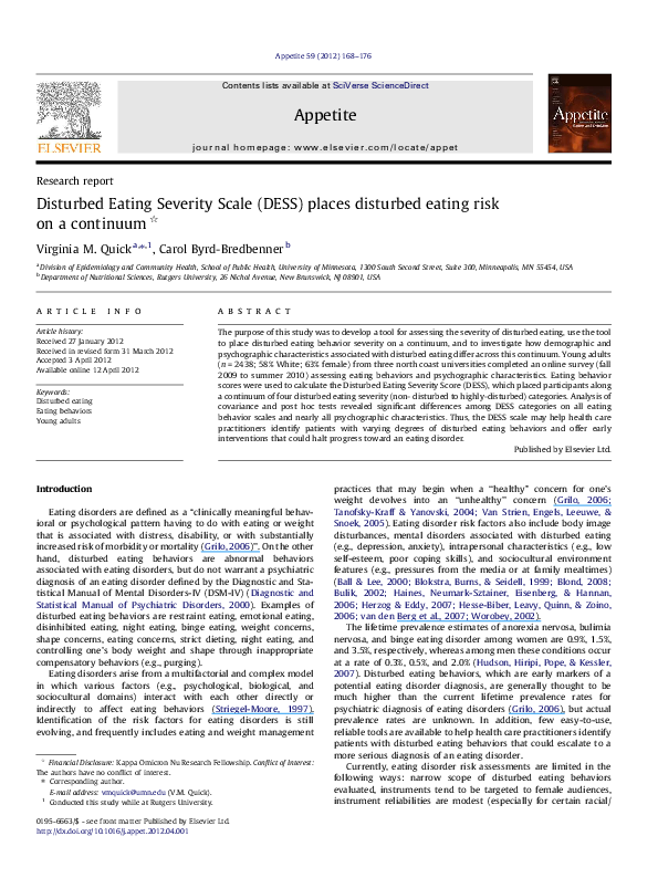 (PDF) Disturbed Eating Severity Scale (DESS) places disturbed eating ...