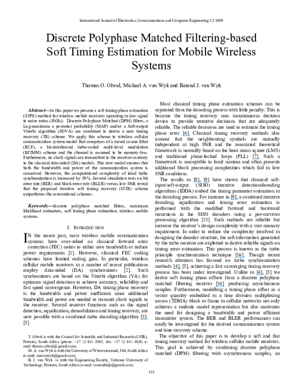 (PDF) Discrete polyphase matched filtering-based soft timing estimation for mobile wireless systems