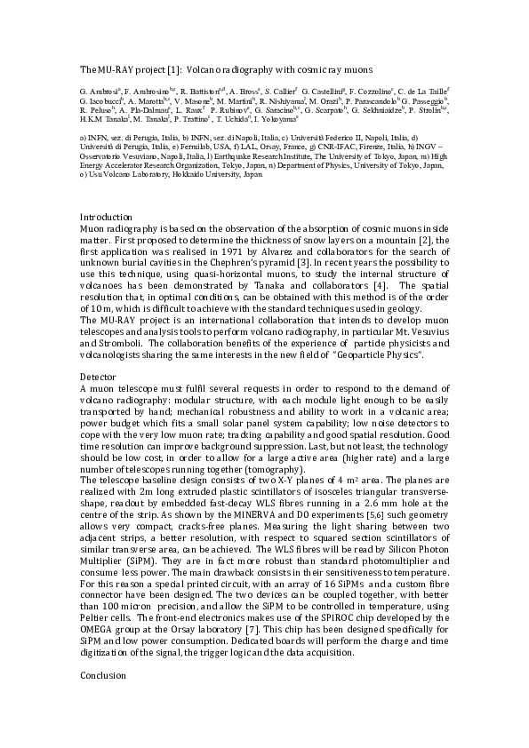 (PDF) The MU-RAY project: Volcano radiography with cosmic-ray muons