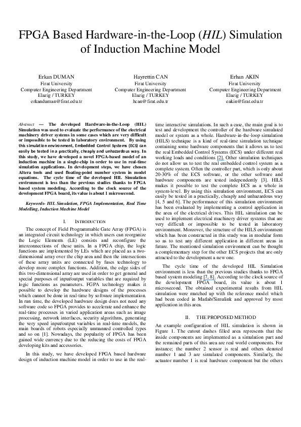 Pdf Fpga Based Hardware In The Loop Hil Simulation Of Induction Machine Model