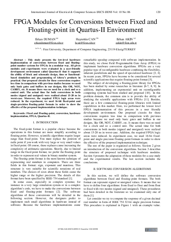 (PDF) FPGA Modules for Conversions between Fixed and Floating-point in ...