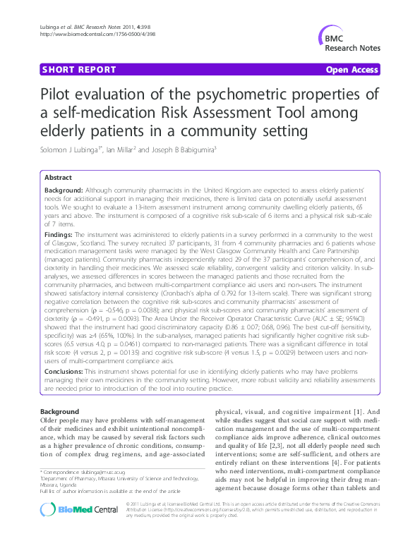 (PDF) Pilot evaluation of the psychometric properties of a self ...