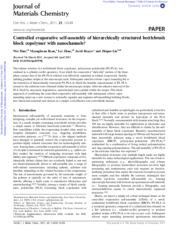(PDF) Controlled evaporative self-assembly of hierarchically structured ...