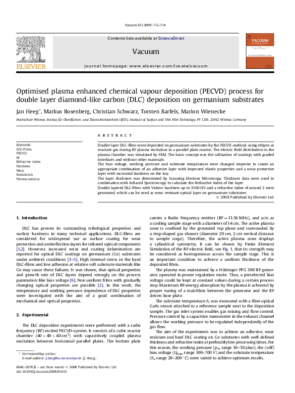 (PDF) Optimised plasma enhanced chemical vapour deposition (PECVD ...