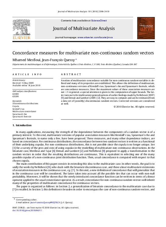 (PDF) Concordance measures for multivariate non-continuous random vectors