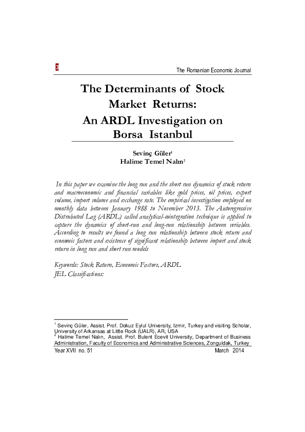 Pdf The Determinants Of Stock Market Returns An Ardl Investigation On Borsa Istanbul
