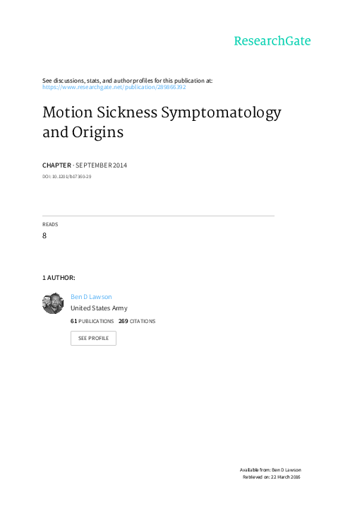 (PDF) Motion Sickness Symptomatology and Origins