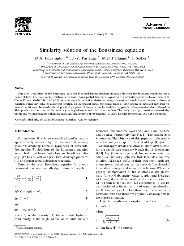 Pdf Similarity Solution Of The Boussinesq Equation