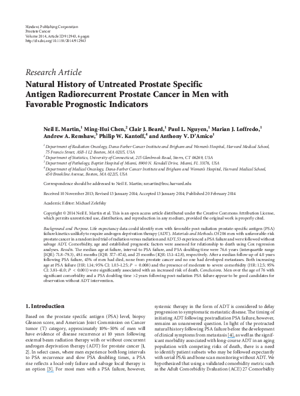 (PDF) Natural history of untreated prostate specific antigen ...
