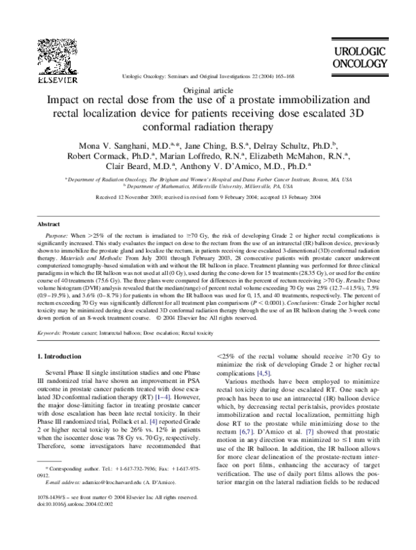 (PDF) Impact on rectal dose from the use of a prostate immobilization ...