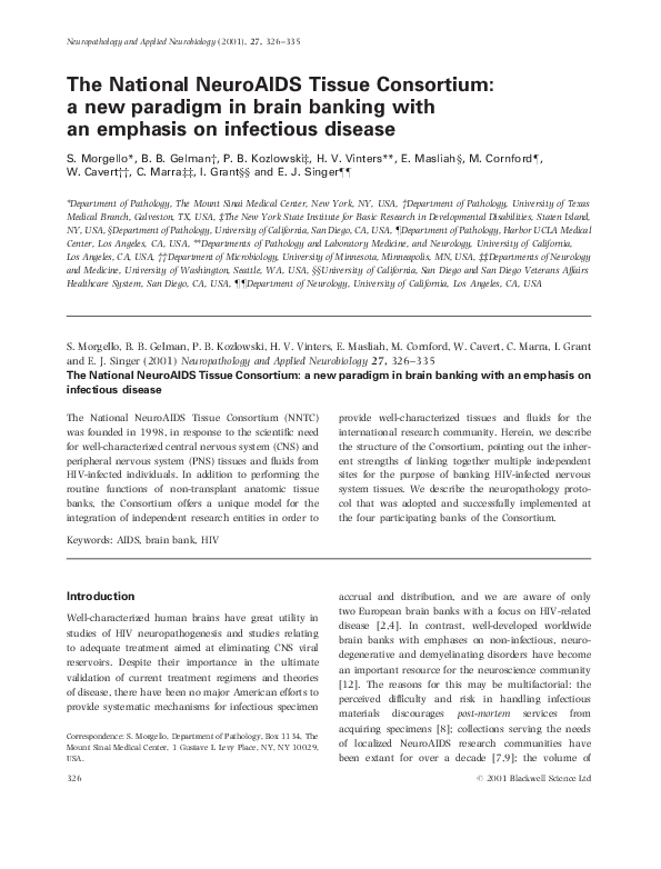 (PDF) The National NeuroAIDS Tissue Consortium:a new paradigm in brain ...