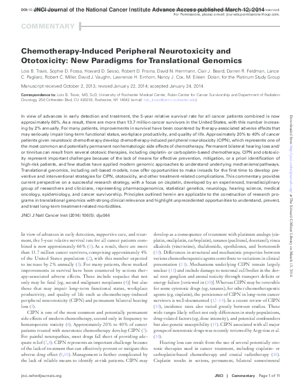 (PDF) Chemotherapy-Induced Peripheral Neurotoxicity and Ototoxicity: New Paradigms for ...