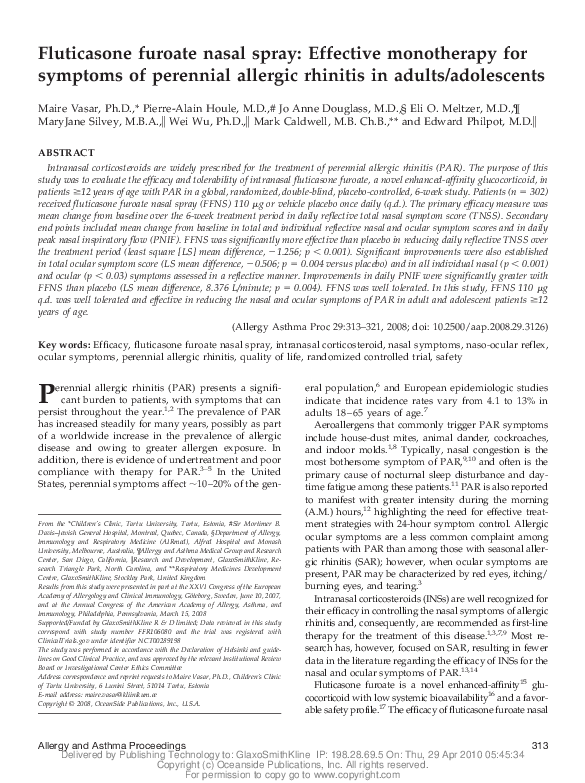 (PDF) Fluticasone furoate nasal spray: Effective monotherapy for ...